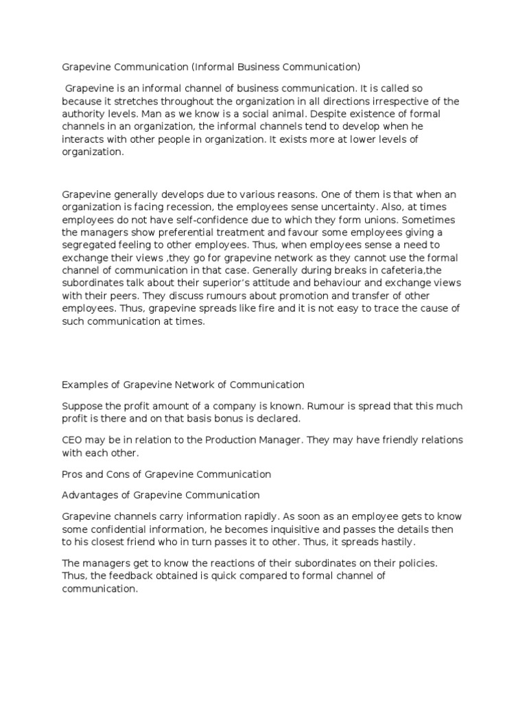 Grapevine Communication | PDF | Organizational Structure | Communication