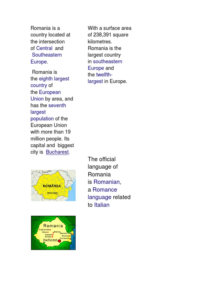 Overview of Romania: Size, Population, Language | PDF | Travel