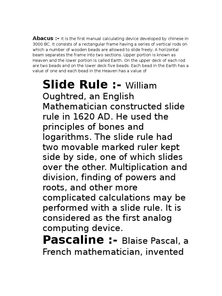 Slide Rule:-: Abacus | PDF | Computer Program | Programming