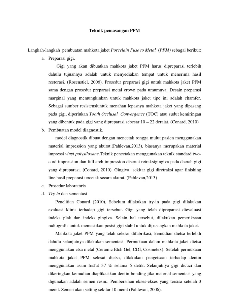 TEKNIK PEMBUATAN MAHKOTA JAKET PFM | PDF