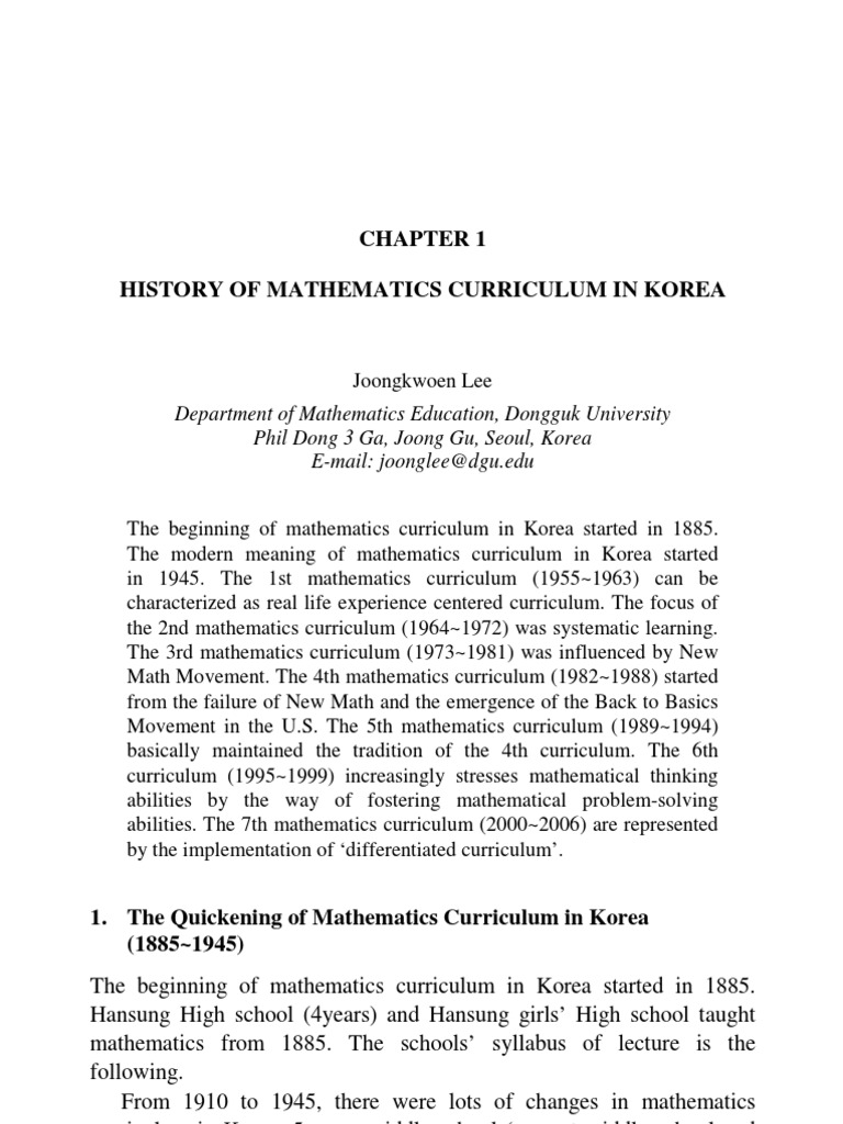 History of Mathematics Curriculum in Korea | PDF