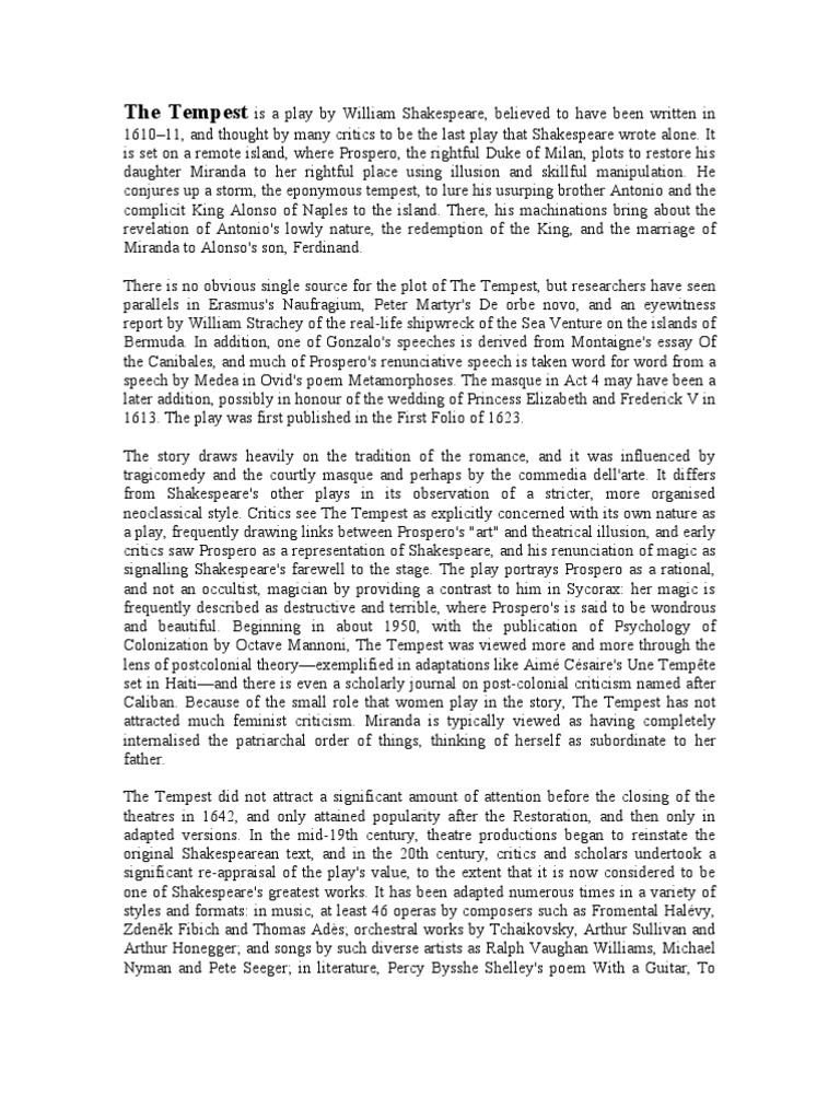 The Tempest, Shakespeare | PDF | The Tempest
