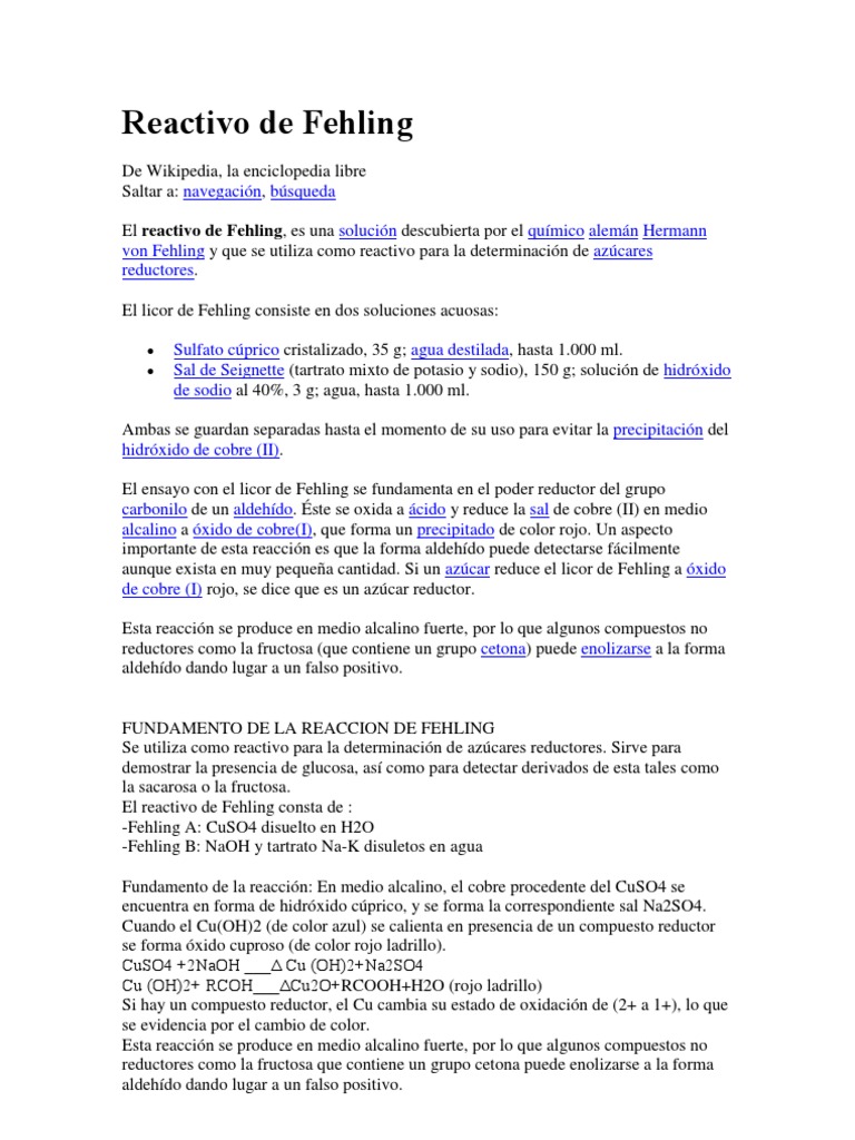 Reactivo de Fehling | PDF