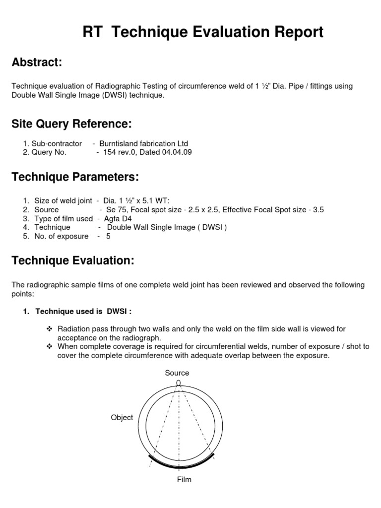 RT Technique Evaluation Dwsi of 1 Inch Dia Pipe | PDF