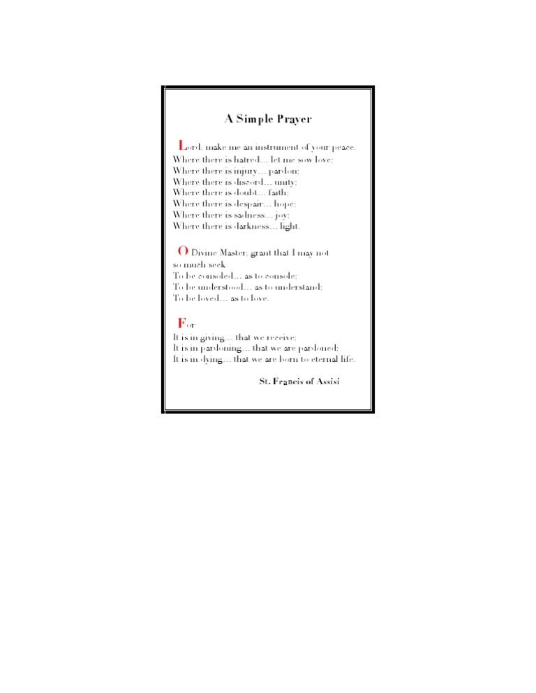 A Simple Prayer: St. Francis of Assisi | PDF | Self-Improvement ...