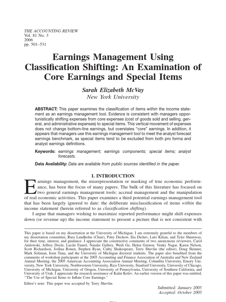 Earnings Management Using Classification Shifting: An Examination of ...