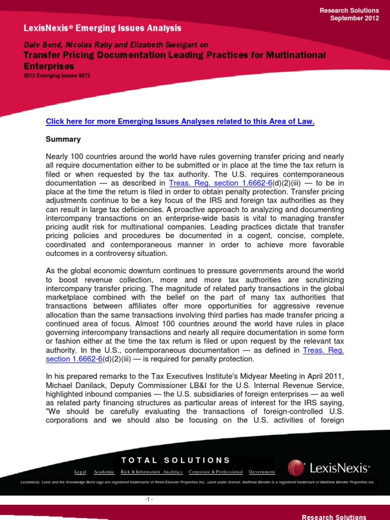 PWC Transfer Pricing Documentation Leading Practices Multinational Enterprises | PDF | Lexis ...
