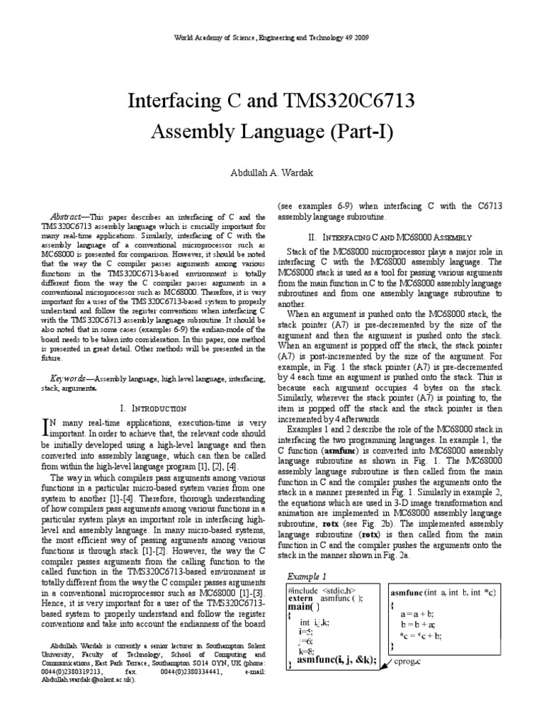 Interfacing C and TMS320C6713 Assembly Language (Part-I) : Abdullah A. Wardak | PDF | Subroutine ...