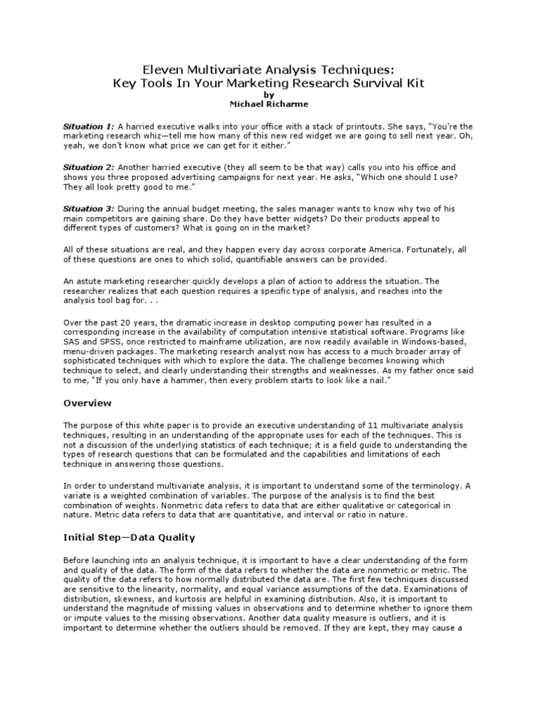 Eleven Multivariate Analysis Techniques | PDF