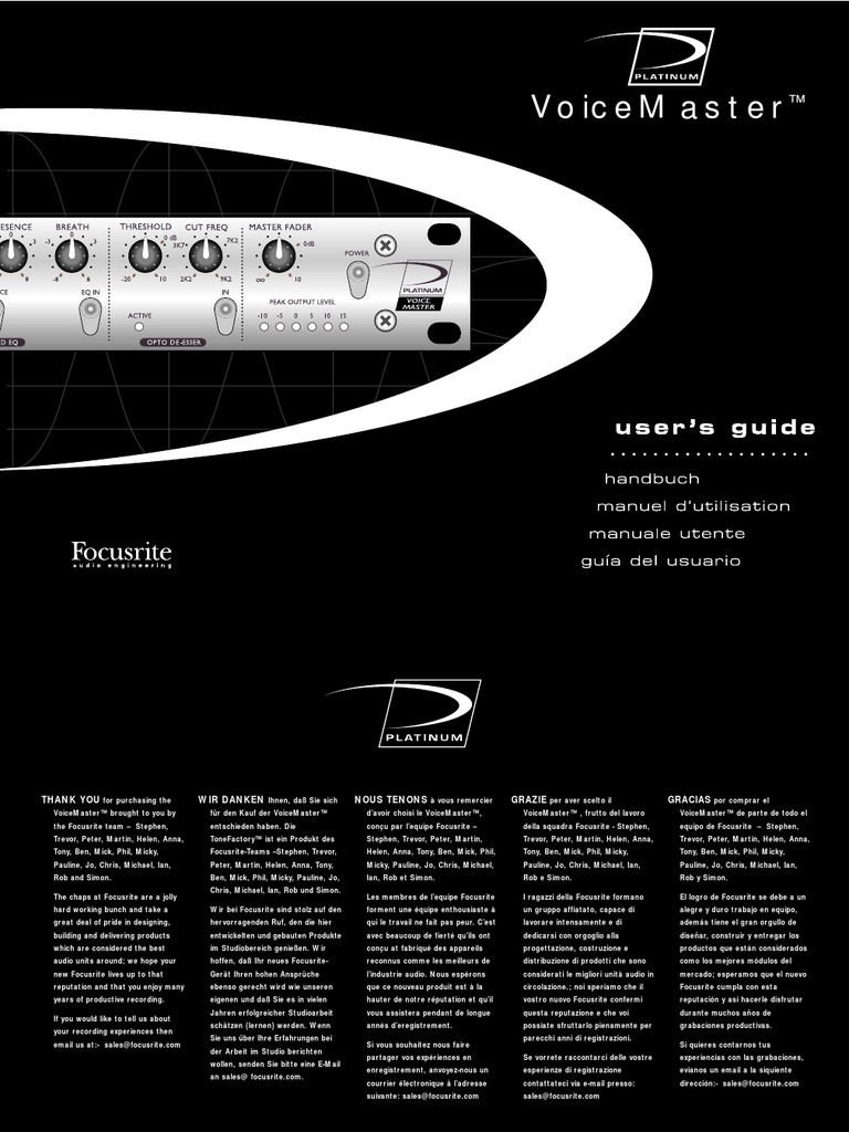 Voice Master User Guide 1 | PDF | Audio Engineering | Sound Production