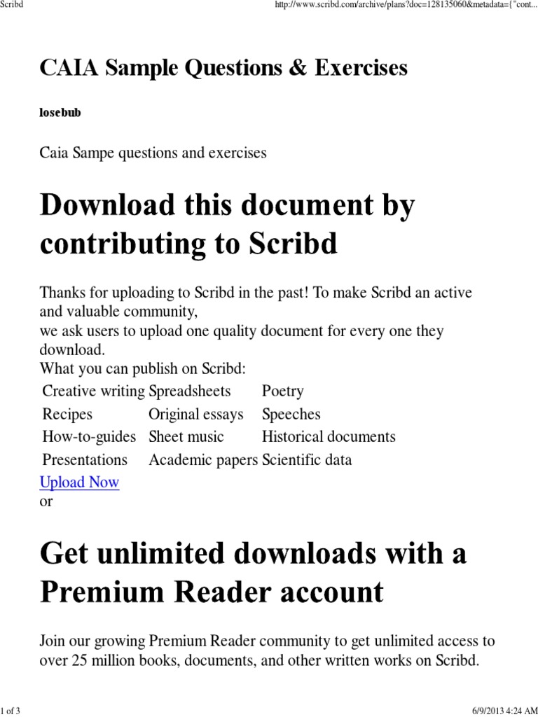 CAIA Sample Questions & Exercises: Losebub | PDF | Scribd | Publishing