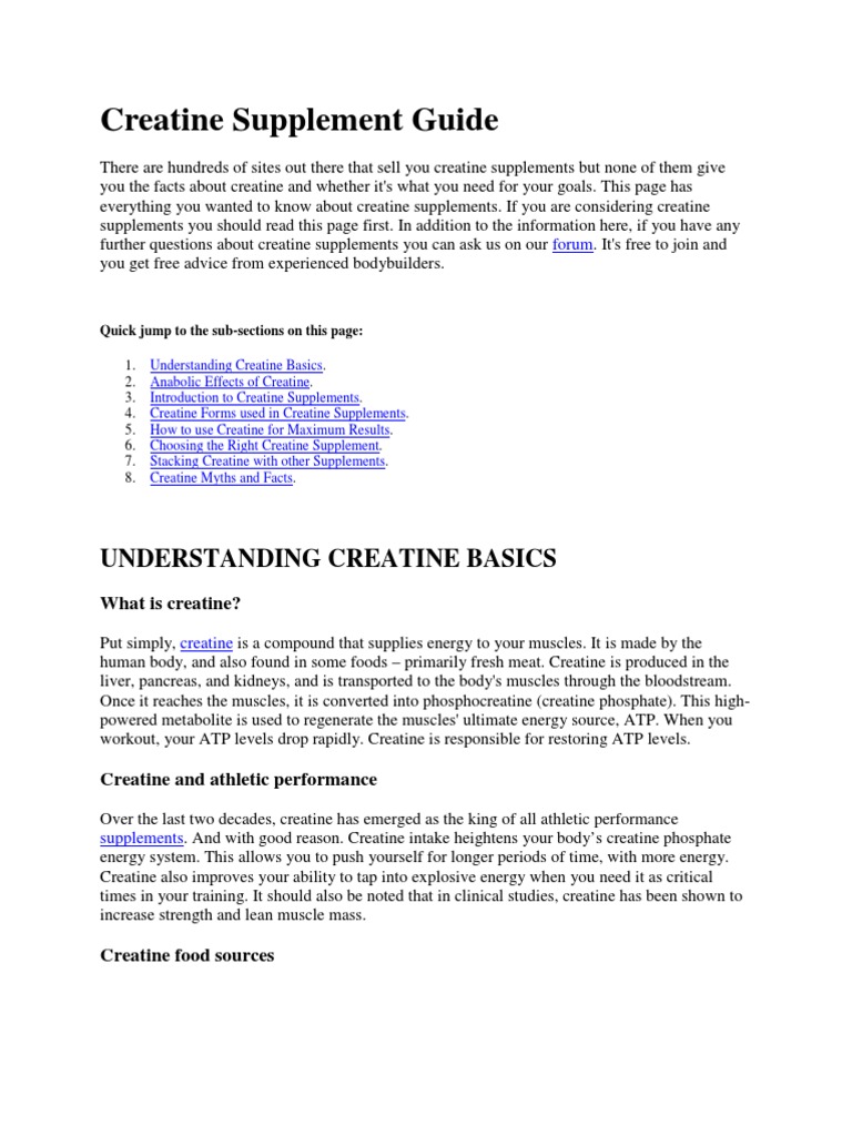 Creatine Supplement Guide PDF | PDF | Dietary Supplements | Tablet ...