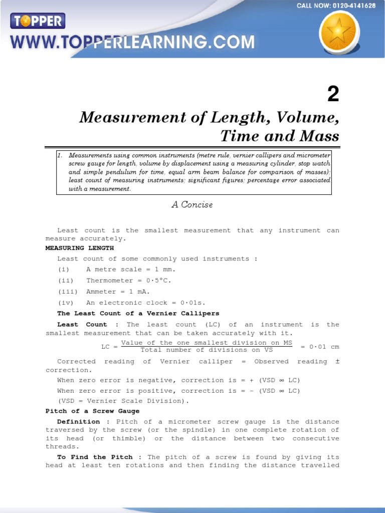 CH - 2 - Measurement of Length, Volume, Time and Mass PDF | PDF ...