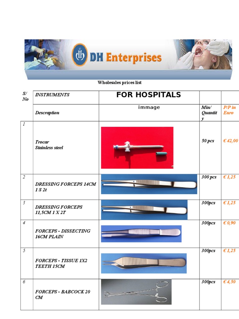 Surgical Instruments Price List PDF | PDF | Surgery | Medicine