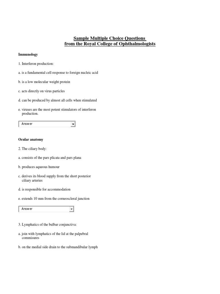 Sample Multiple Choice Questions | Download Free PDF | Lymphatic System ...