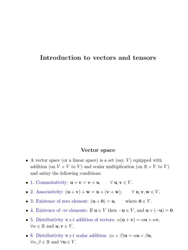 Introduction To Vectors and Tensors | PDF | Basis (Linear Algebra) | Vector Space
