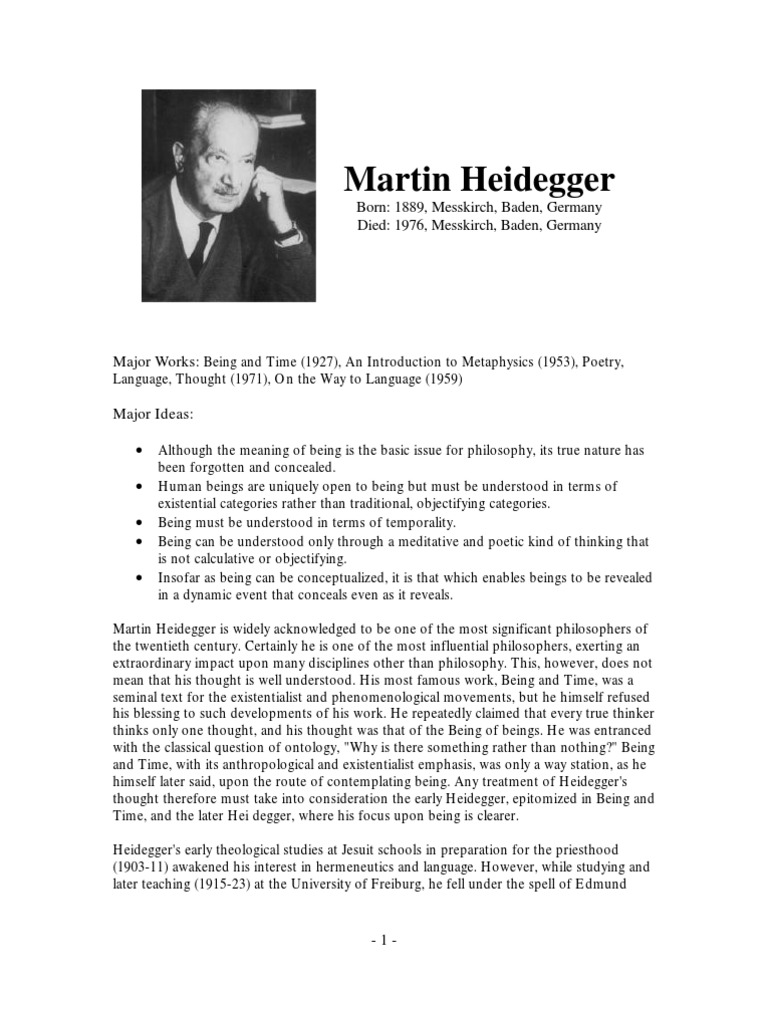 Martin Heidegger: Major Works: Being and Time (1927), An Introduction ...