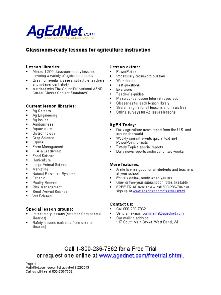 Classroom-Ready Lessons For Agriculture Instruction: Lesson Libraries ...
