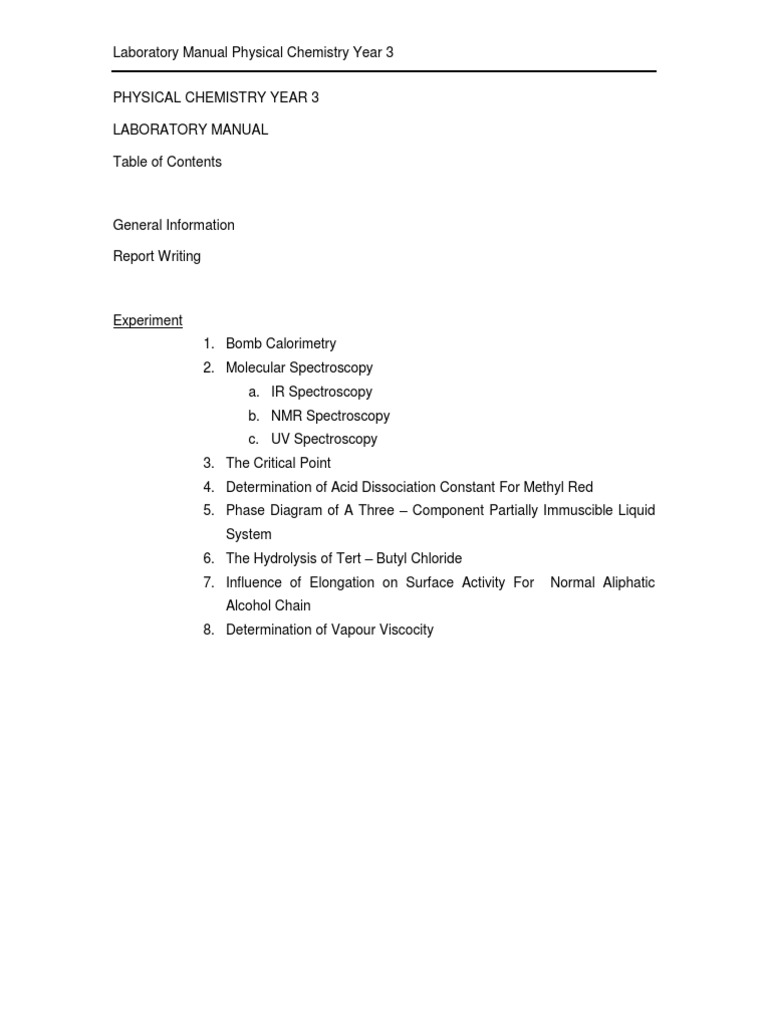 Year 3 Physical Chemistry Lab Manual | PDF | Conformational Isomerism ...
