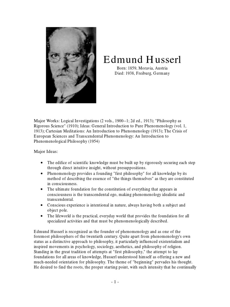 Philosopher Profile Husserl | Phenomenology (Philosophy) | Edmund Husserl
