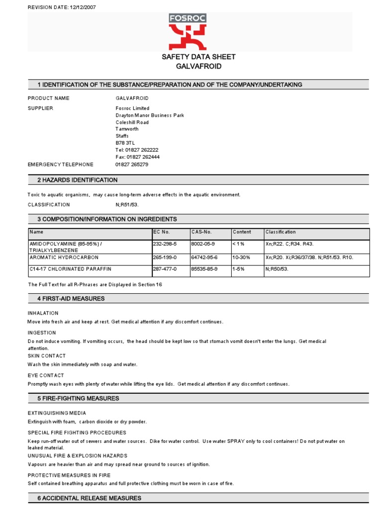 TGL Coshh Sds Galvafroid | Download Free PDF | Personal Protective ...