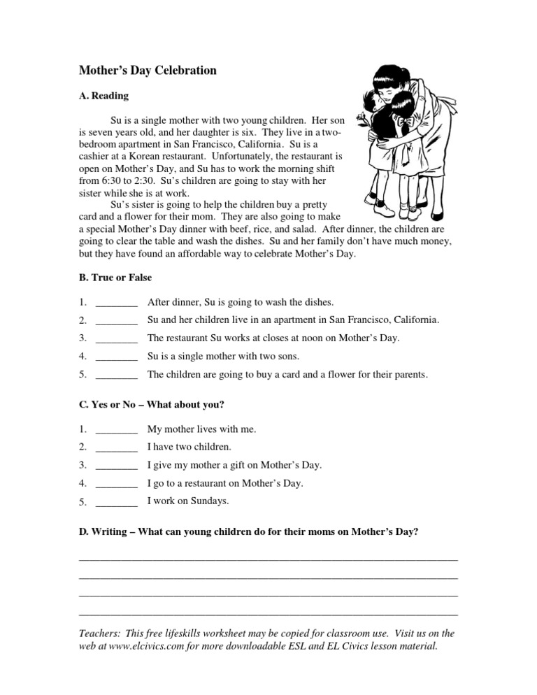 Mothers Day Worksheet Text | PDF | Language Arts & Discipline | Self ...