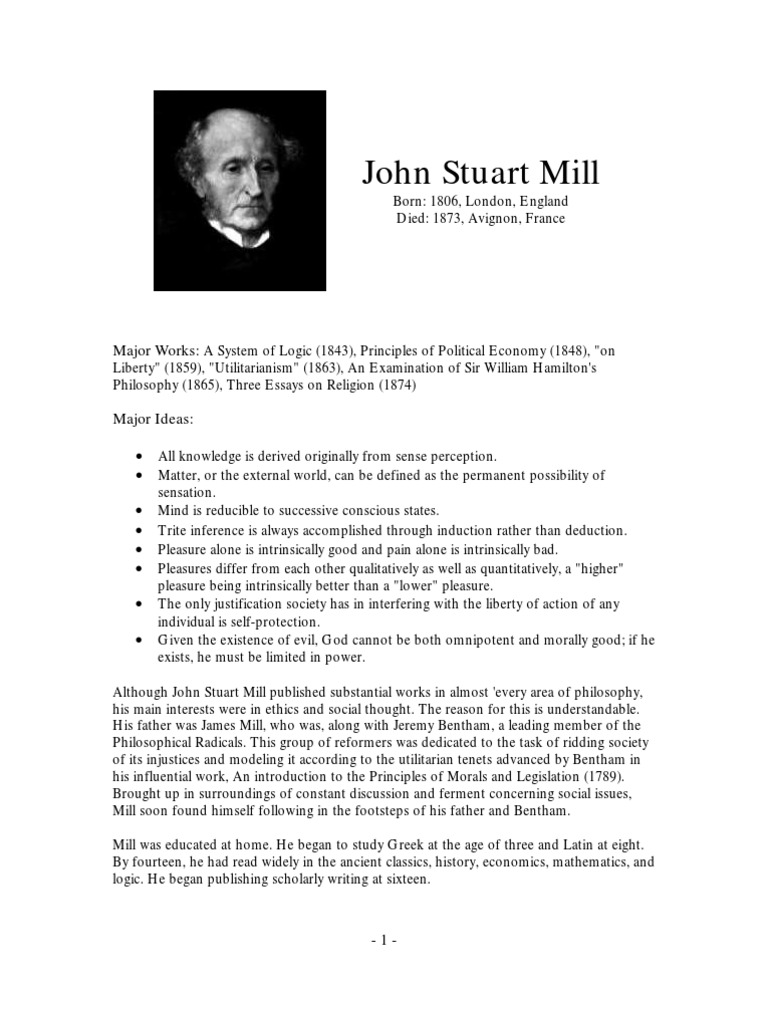 John Stuart Mill: Major Works: A System of Logic (1843), Principles of ...