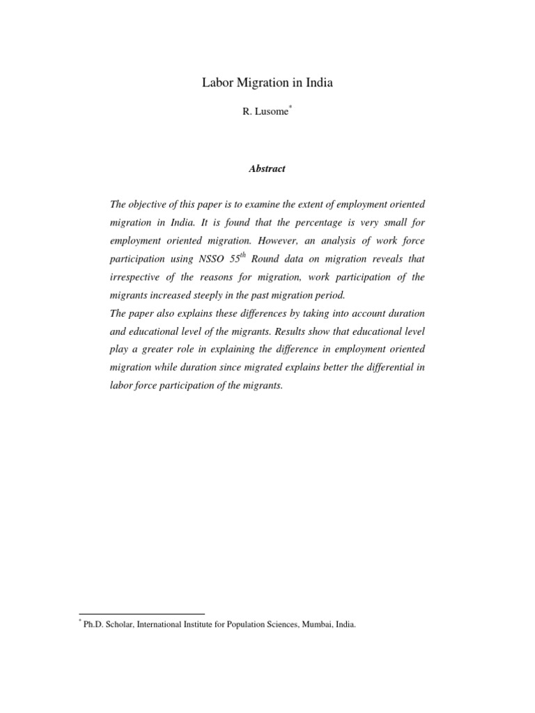 Labor Migration Trends in India | PDF
