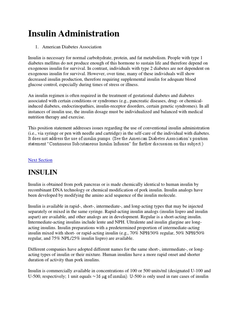 Insulin Administration | PDF | Insulin | Injection (Medicine)