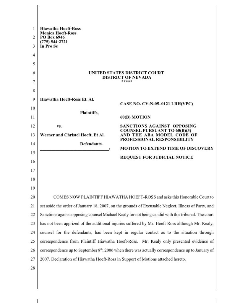 Motion To Set Aside Judgement Pursuant To FRCP 60 (B) | PDF | Discovery ...