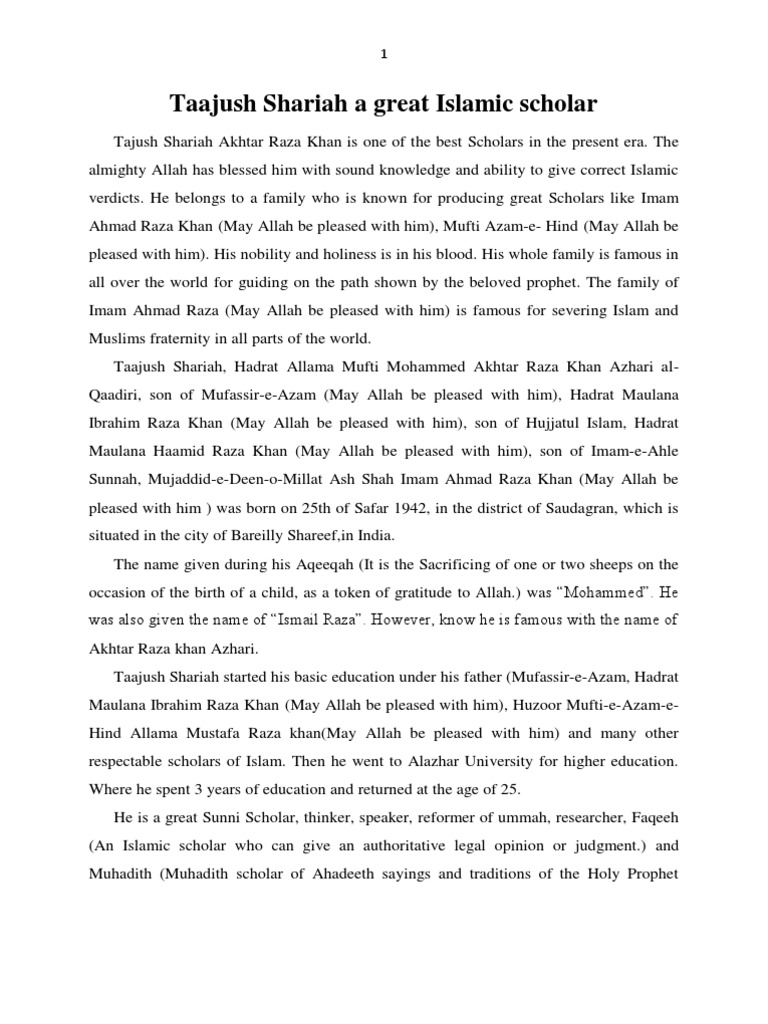 Taajush Shariah: Legacy of Akhtar Raza Khan | PDF | Muhammad | Fatwa