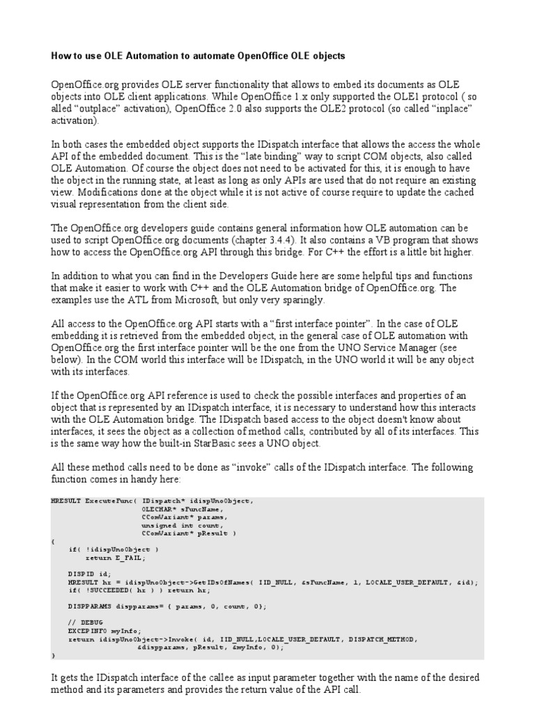 How To Use Ole Automation To Automate Openoffice Ole Objects | PDF | Application Programming ...