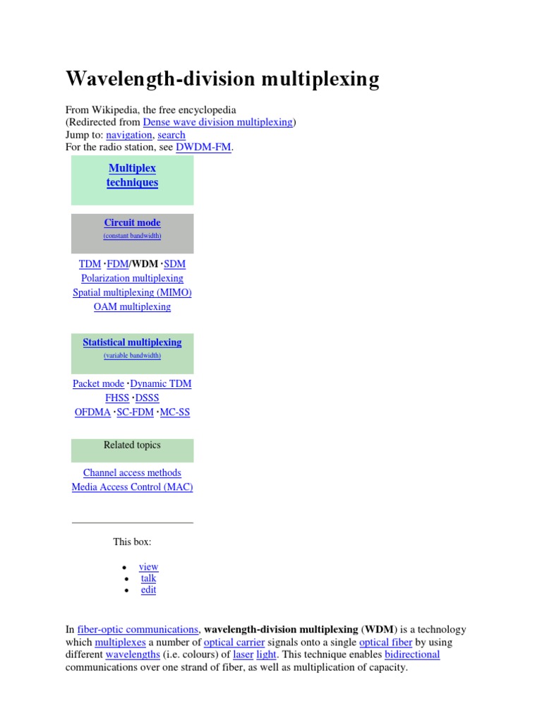 Wavelength Division Multiplexing | PDF | Wavelength Division Multiplexing | Telecommunications ...