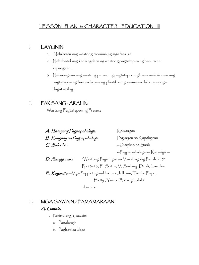 Lesson Plan in Character Education III | PDF