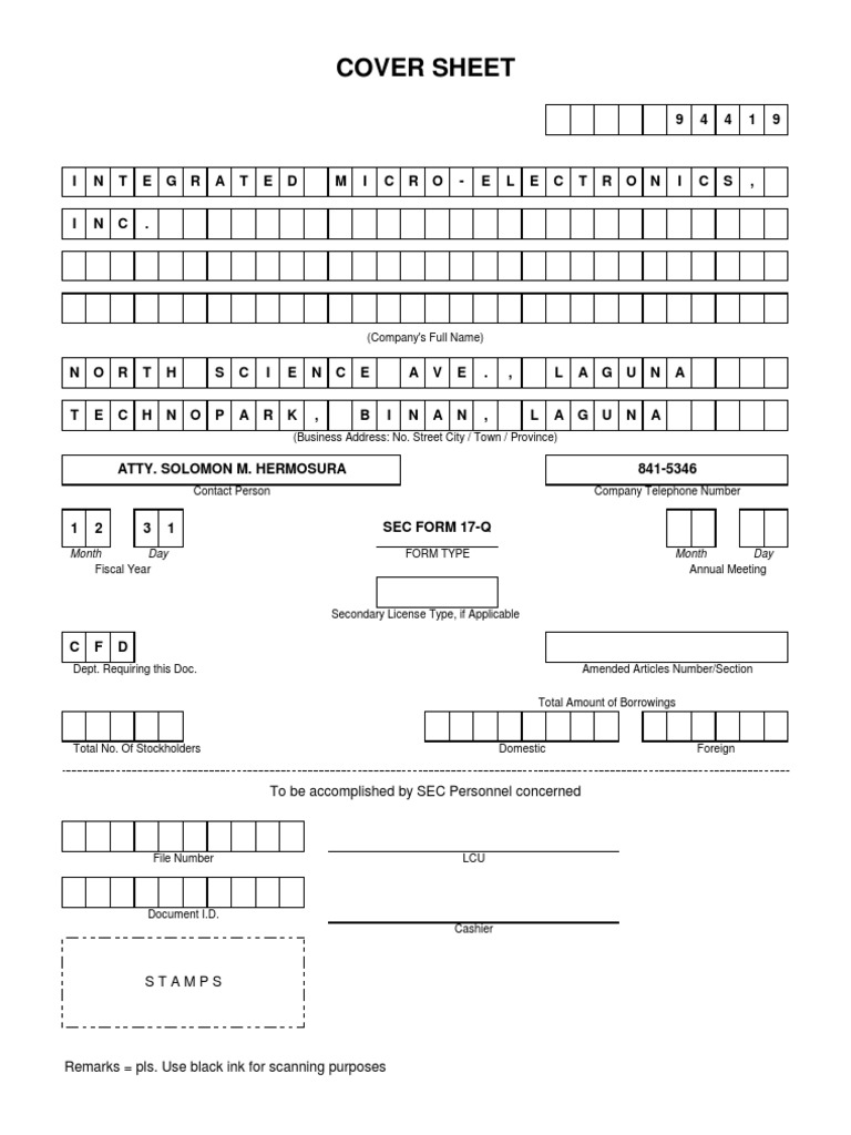 Cover Sheet: To Be Accomplished by SEC Personnel Concerned | PDF