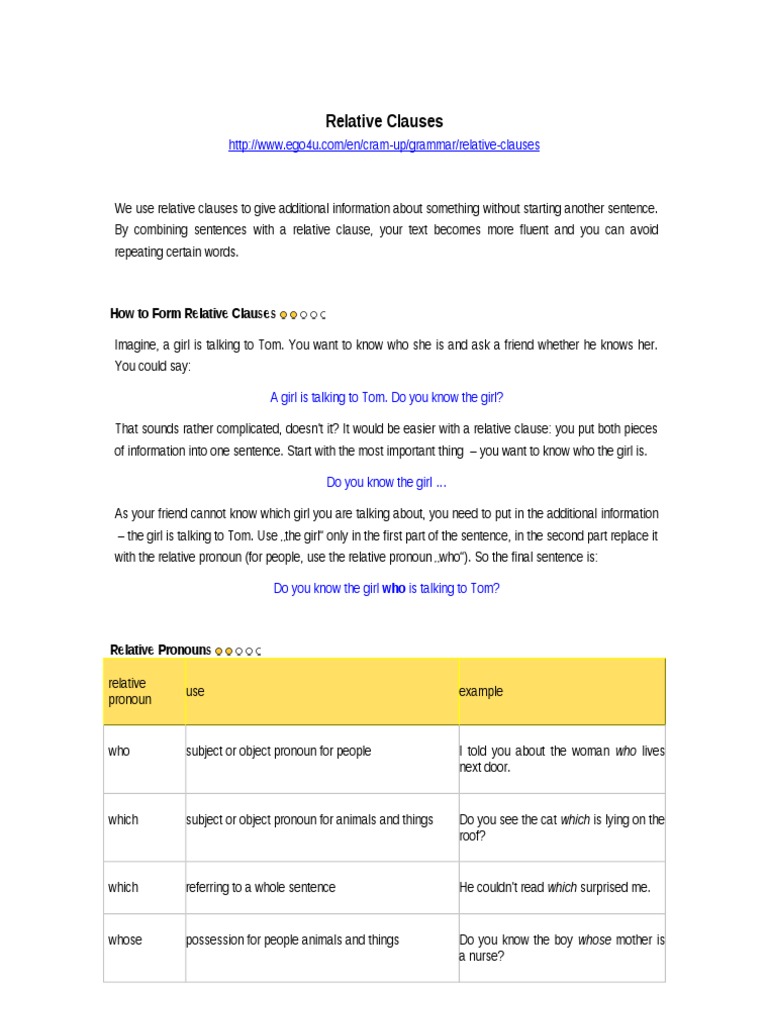 Defining & Non Defining Clauses | PDF | Subject (Grammar) | Pronoun