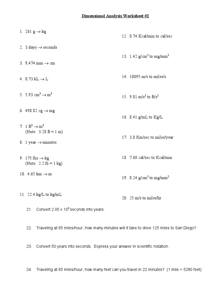 Dimensional Analysis Worksheet 2 | PDF | Volume | Litre