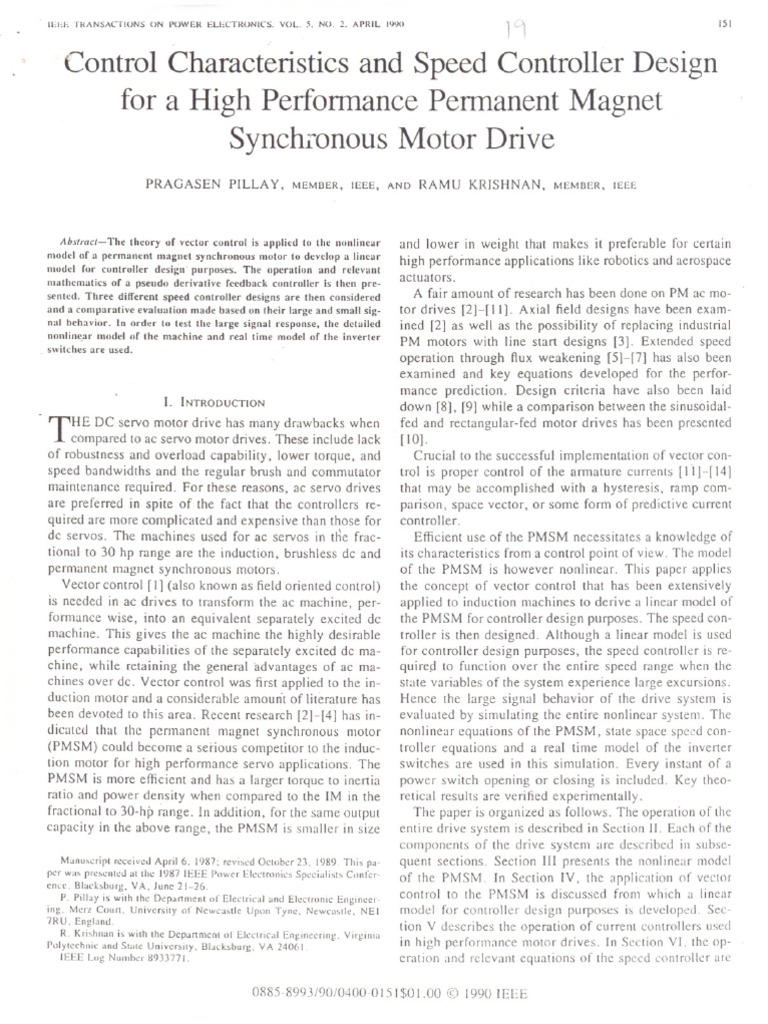 Permanent Magnet Synchronous Motor Drive | PDF | Control Theory | Physics