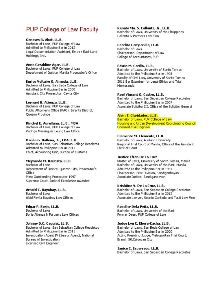PUP College of Law Faculty | PDF | Legal Education | Law School