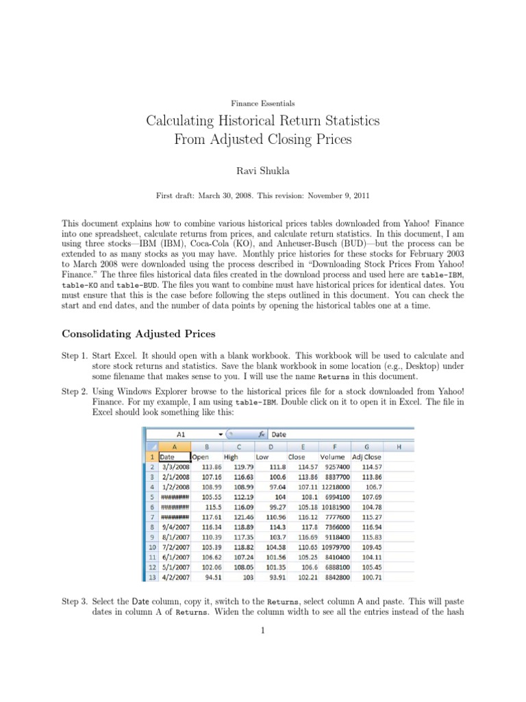 Calculating Historical Return Statistics From Adjusted Closing Prices ...