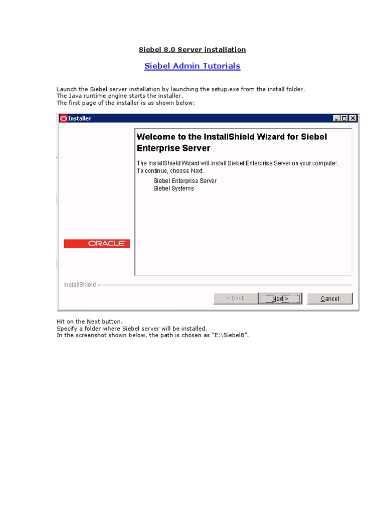 Siebel Enterprise Server Installation Screenshots | PDF | Command Line Interface | Button ...