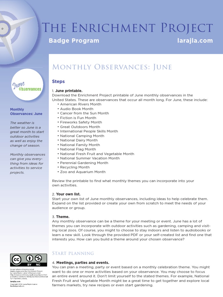 June Monthly Observances Guide | PDF