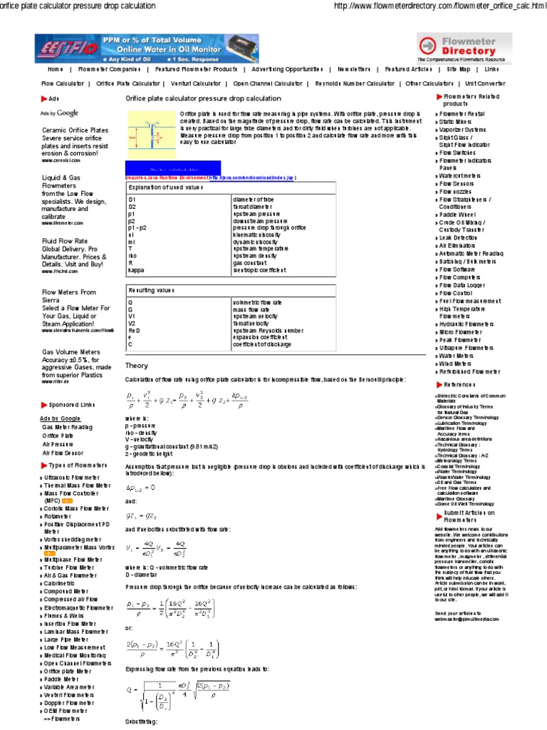 Orifice Plate Calculator PR | PDF | Flow Measurement | Fluid Dynamics