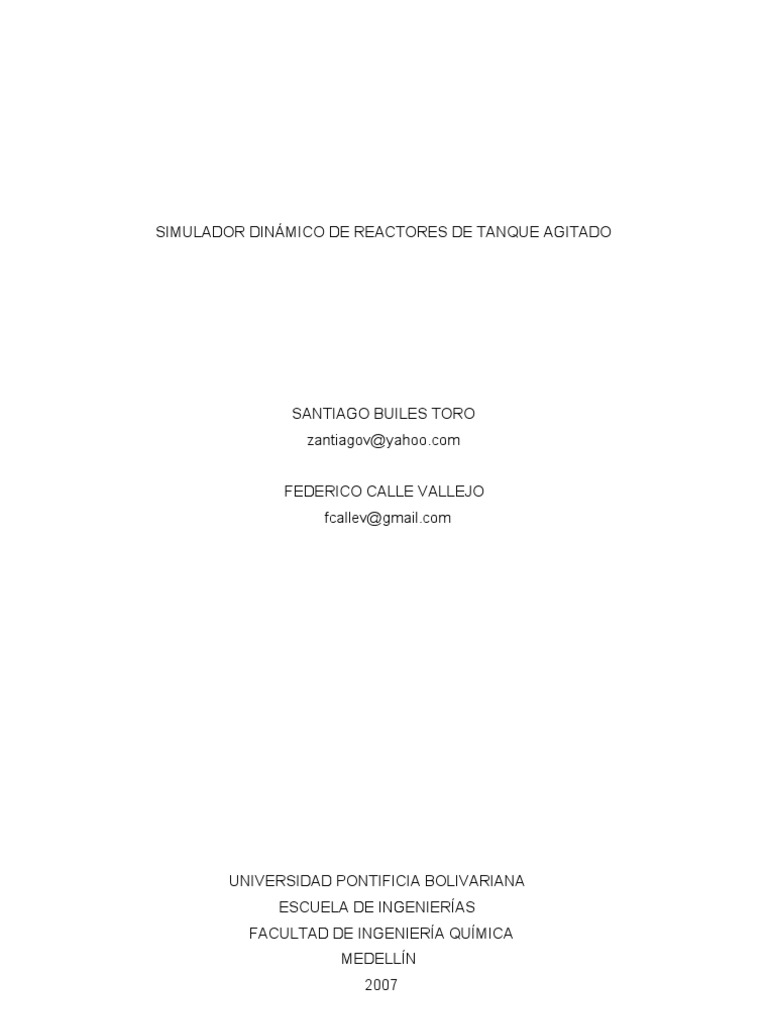 Simulador De Reactores Quimicos Basado En Excel Pdf Reactor Quimico