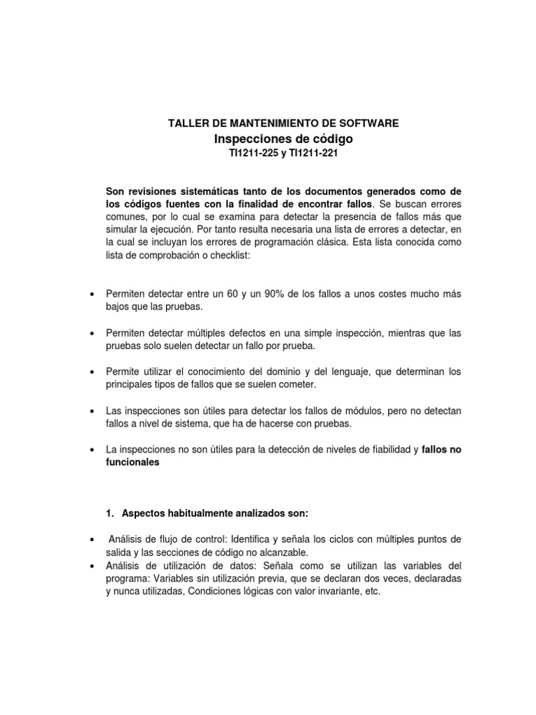 Inspecciones de Código | PDF | Lenguaje de programación | Programa de ... Inspecciones de Código | PDF | Lenguaje de programación | Programa de ...