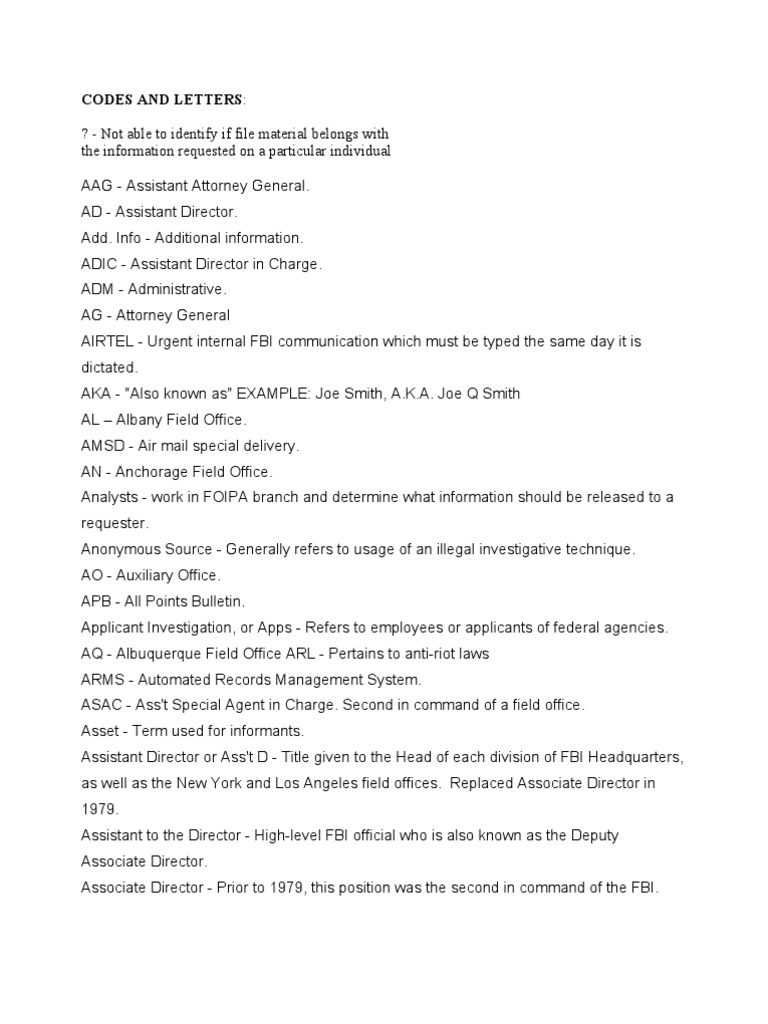 Letters & Codes | PDF | Federal Bureau Of Investigation | American ...