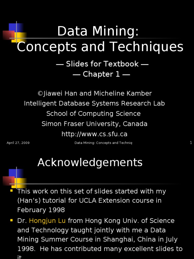 Data Mining: Concepts and Techniques: - Slides For Textbook - Chapter 1 | PDF | Data Mining ...