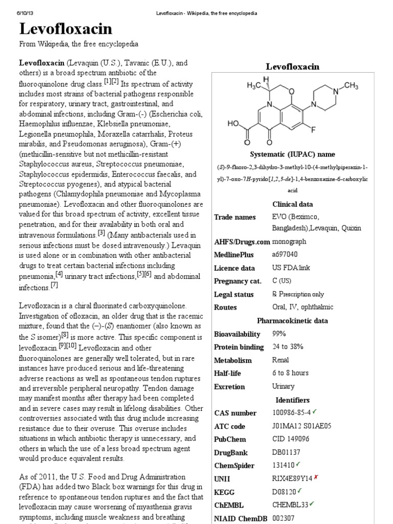 Levofloxacin - Wikipedia, The Free Encyclopedia | Drugs | Health Sciences