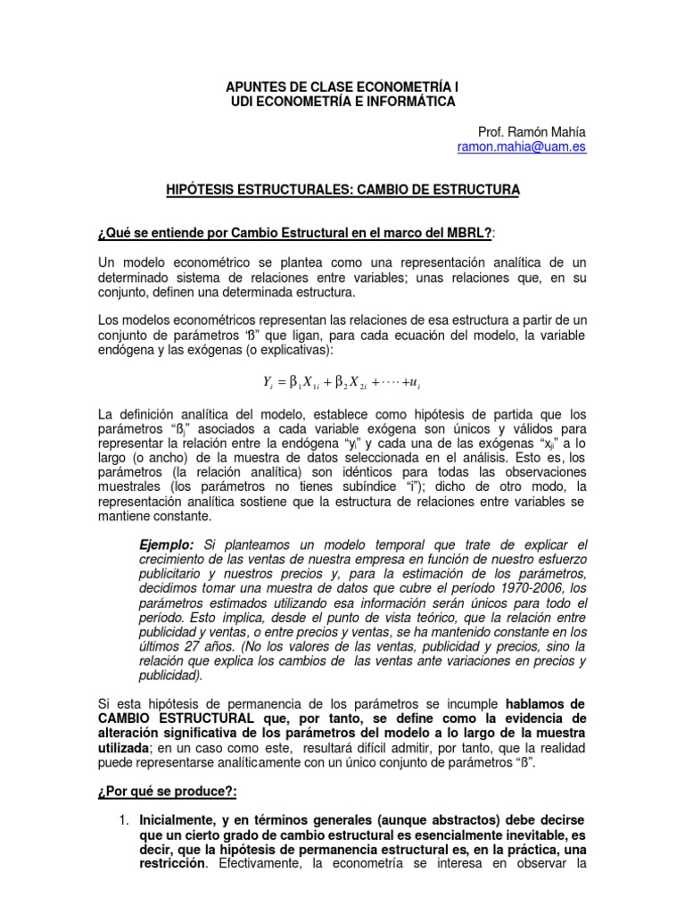 Análisis del cambio estructural en modelos econométricos | PDF ...