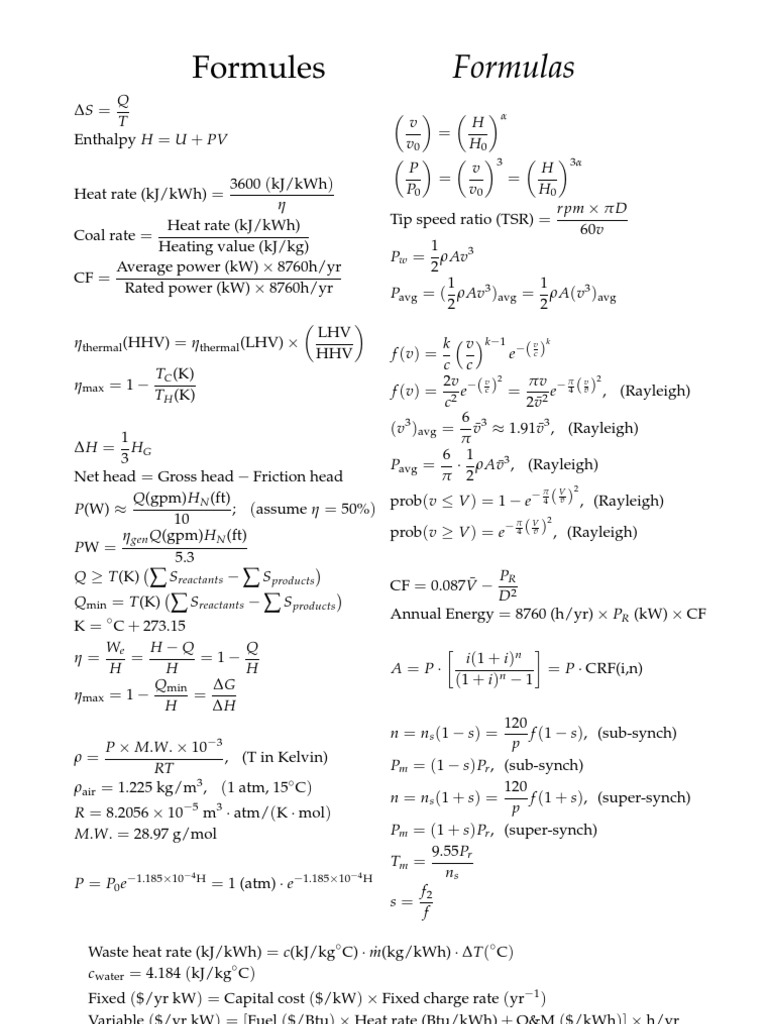 Thermodynamics & Energy Formulas | PDF | Teaching Methods & Materials ...